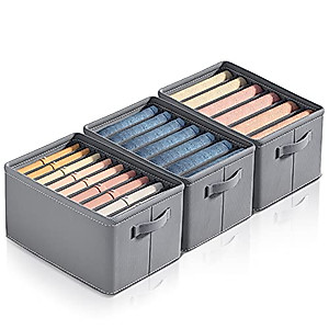 LELE LIFE 3Pcs 6/7/9 Grids Wardrobe Clothes Organizer, Large Drawer Organizers for Clothing, Foldable Jeans Organizer for Closet with Handle and Built-in PP Board, Clothes Organizer for Folded Clothes