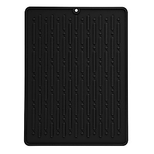 GeeRic Dish Drying Mats, Heat-resistant Silicone Mat for Kitchen Counter, Non-Slip Dish Dry Mat Dishwasher Safe Small, Black