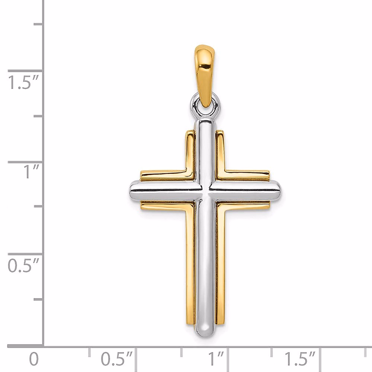 Solid 14k Yellow and White Gold Two Tone Cross Pendant Charm - 41mm x 20mm