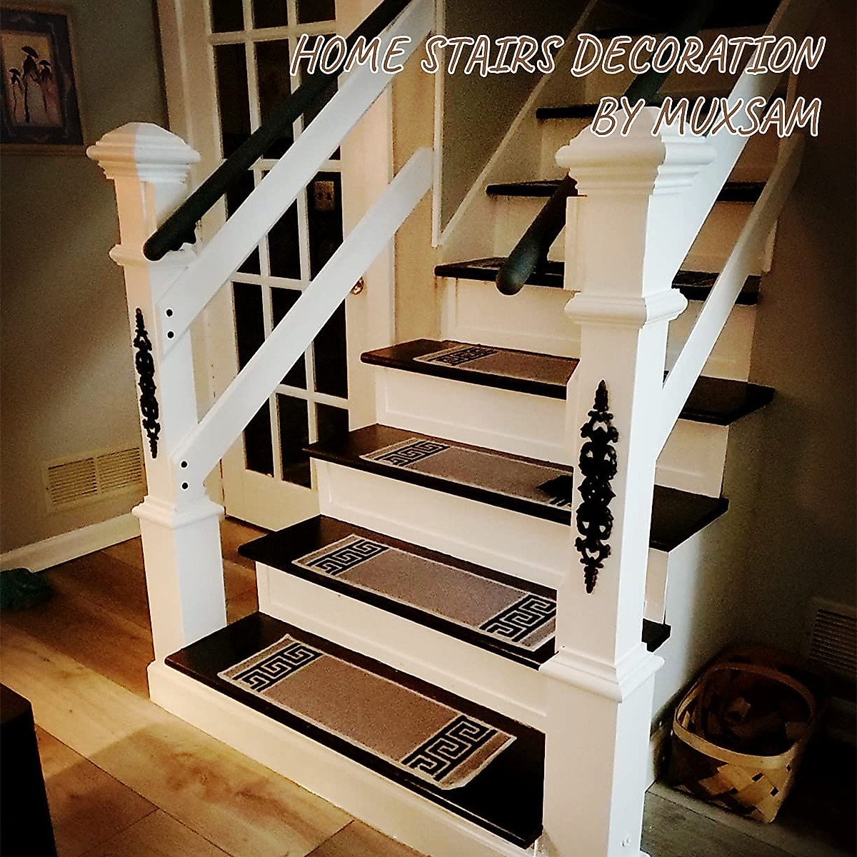 MUXSAM 4Pcs Long Wood-Carved Onlays Appliques for Furniture, Unpainted Wooden Carving Decals for Wall Cupboard Mirror Mantel Door Bed Cabinet Ceiling Dresser Refurbish Project(33x6cm/12.99"x2.36")