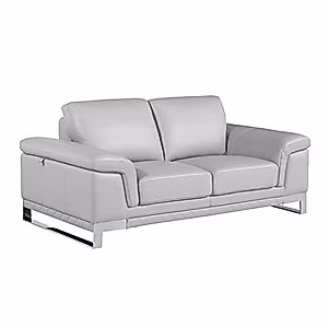 Blackjack Furniture Weston Collection Italian Leather Living Room, Den Loveseat, Light Gray
