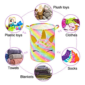 FIOBEE Unicorn Laundry Basket Rainbow Storage Bins Waterproof Nursery Hamper Canvas Toy Organizer for Kids Girls Bedroom Clothes