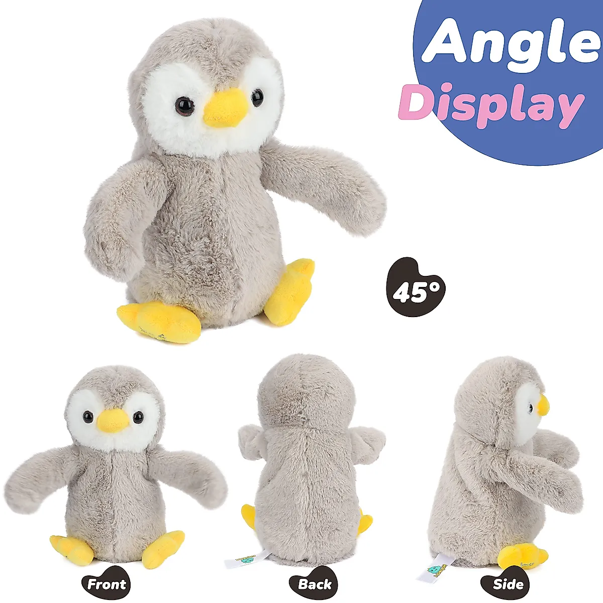 Hopearl Clappy Penguin Interactive Musical Stuffed Animal Singing Plush Toy Adorable Electric Animate Birthday Festival for Kids, Gray, 10''