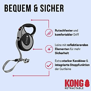 Alcott Kong Ultimate Retractable Dog Leash, Extra Large, Grey, 16' Long