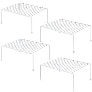 Medium (13.1 x 10.2 Inch) Cabinet Storage Shelf Rack, Kitchen Shelves，Kitchen Counter and Cabinet Shelf, Storage Rack Organizer for Kitchen, Fridge, Cabinet, Bathroom Cupboard& Pantry (White, 4)