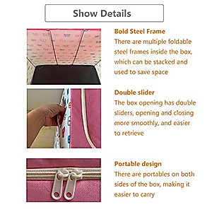 66L Foldable Storage Box, Large Capacity Cothing Storage Box with Steel Frame Support, Quilt Storage Bag, Stackable Container Clothing Storage Box with Transparent Window and Carry Handles