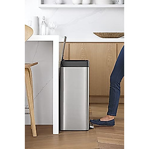 Kohler 13 Gallon Hands-Free Kitchen Step, Trash Can with Foot Pedal, Quiet-Close Lid, Stainless Steel