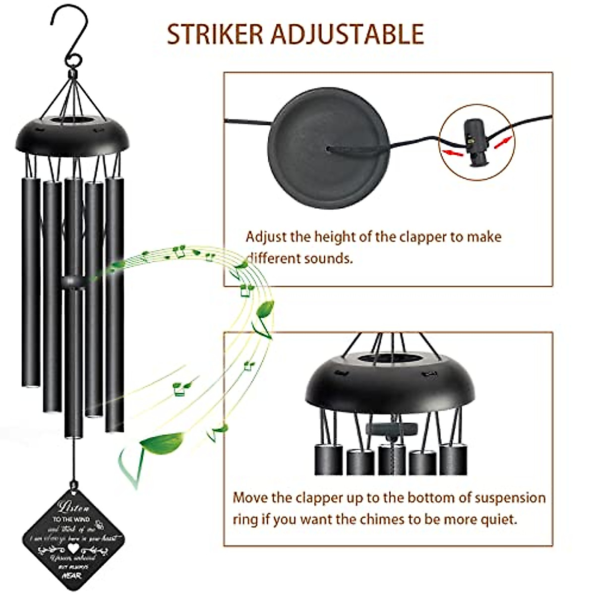 Memorial Wind Chimes, Sympathy Wind Chimes for Outside Deep Tone, 32 Inch Memorial Wind Chimes for Loss of Loved One Prime, Windchimes in Memory of a Loved One, in Memory of Lost Parents