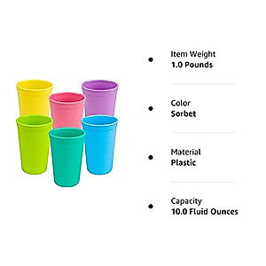 Re-Play Made in USA 9 Oz. Open Cups for Toddlers, Pack of 6 - Durable, Reusable, and Stackable Toddler Cups for Easy Storage - Dishwasher/Microwave Safe Kids Plastic Cups, 4.75" x 3.25", Sorbet