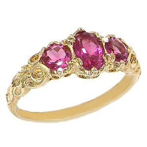 LetsBuyGold 10k Yellow Gold Natural Pink Tourmaline Womens Trilogy Ring - Size 5.75