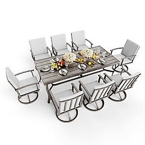 HAPPATIO Aluminum 9 Piece Patio Dining Set, Outdoor Swivel Dining Chairs and Dining Table, Aluminum Outdoor Dining Set for 8, Patio Dining Furniture with Washable Cushions (Gray)
