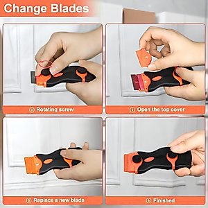 Scraper Tool Set with 20 Razor Blades for Removing Labels, Decals and Stickers from Glass and Stove Tops, 2-in-1 Design，Black and orange (orange)