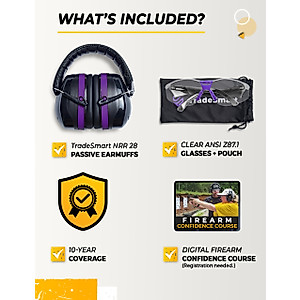 TradeSmart High-Performance Earmuffs for Shooting Range & Shooting Eye Protection Glasses + Firearm Confidence Course Included