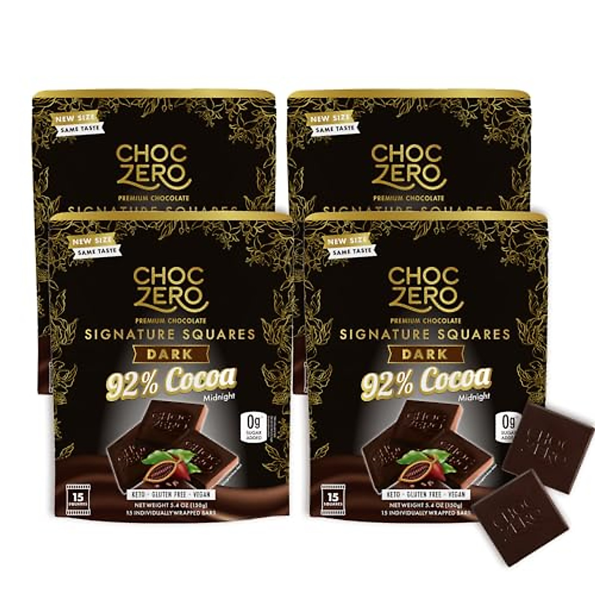 ChocZero 92% Cocoa Ultimate Dark Chocolate, Sugar Free, Low Carb, All Natural, Keto Friendly, 5.4oz (Pack of 4)