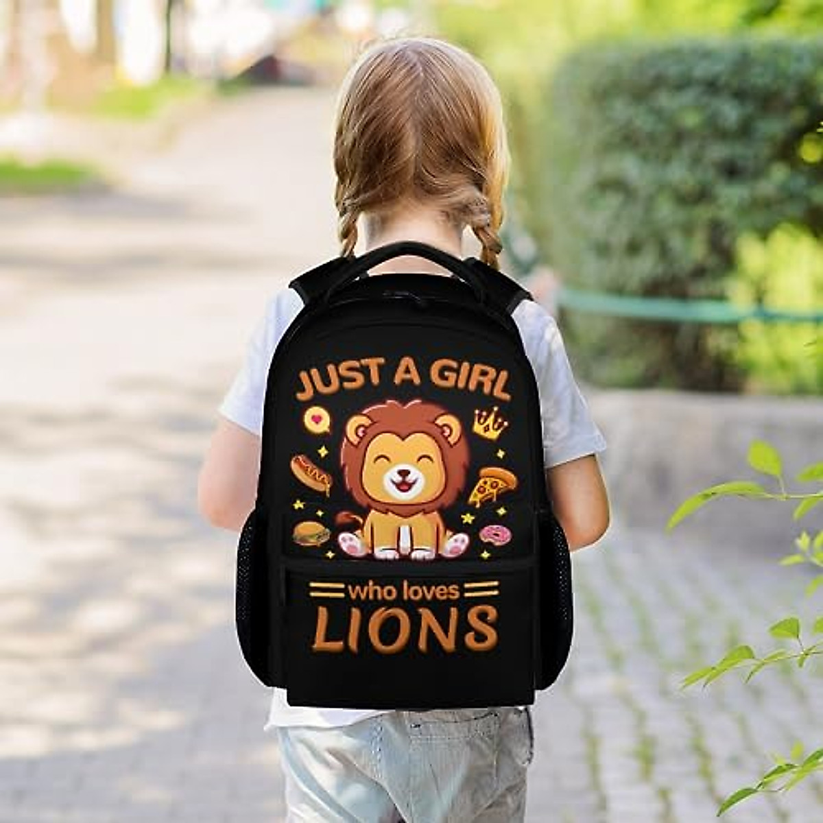 Homexzdiy Lion Backpack for Kids Girls Boys, 16" Black Backpacks for School, Cute Lightweight Bookbag for Children Teens