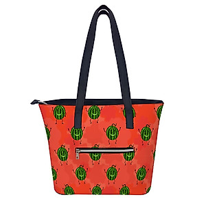 Funny Watermelon Women's Tote Bag PU Leather Shoulder Bag Handbags Purse For Work Shopping Travel