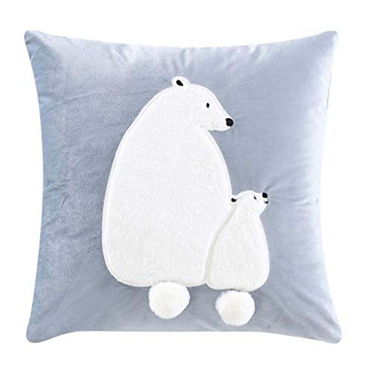 Chezmoi Collection Velvet 3D Polar Bear Pillow Removable Cover with Pillow Insert, Faux Fur Throw Pillow, Decorative for Sofa Couch Living Room Bedroom 18 x 18 Inches