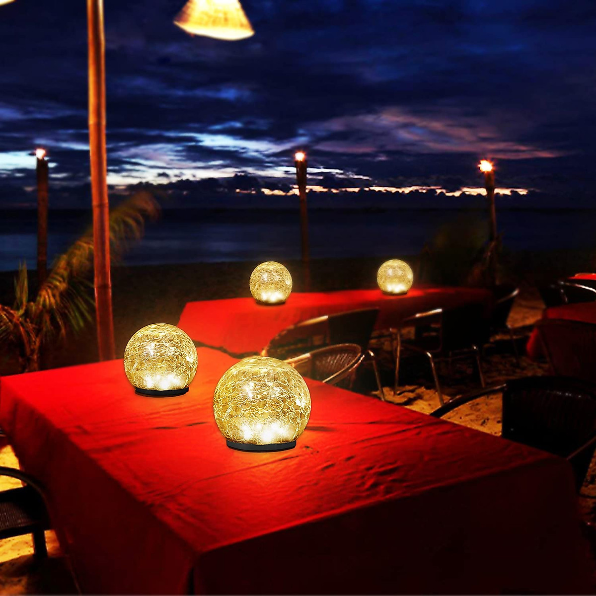 Solar Lights Garden Decorative 2 Packs, Globe Solar Lights, Ball Solar Lights Outdoor Cracked Glass Jar, Waterproof Auto ON/Off Warm White LED for Walkway Patio Yard Lawn Birthday Party Decoration