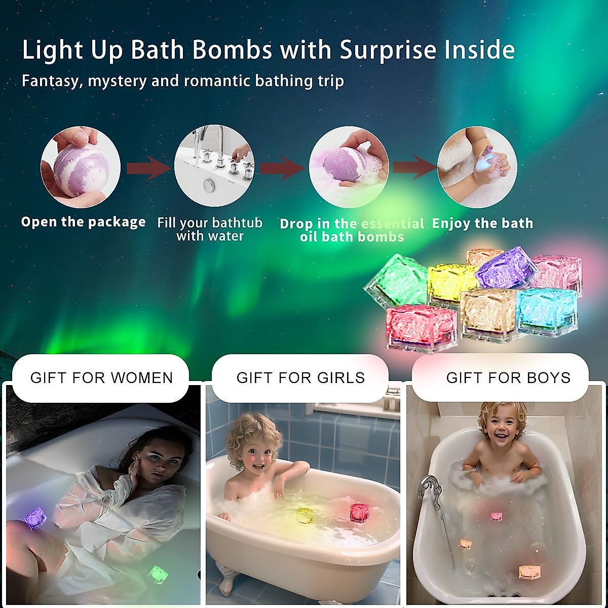 3.88OZ Bath Bombs for Kids Boys Girls Women with Toys Inside Surprise, 8 Light up Bath Bomb of Solar System Set, Organic Essential Oil spa Gift Set for Party, Christmas, Birthday