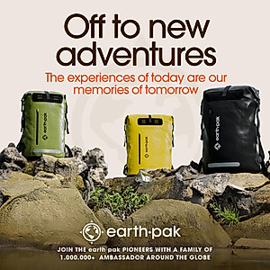 Earth Pak Waterproof Backpack - Heavy Duty Hiking Backpack - Roll-Top Closure - Waterproof Bag - Cushioned Dry Bags Waterproof w/ IPX8 Waterproof Phone Case - Wet Bag for Hiking, Kayak(Black, 35L)