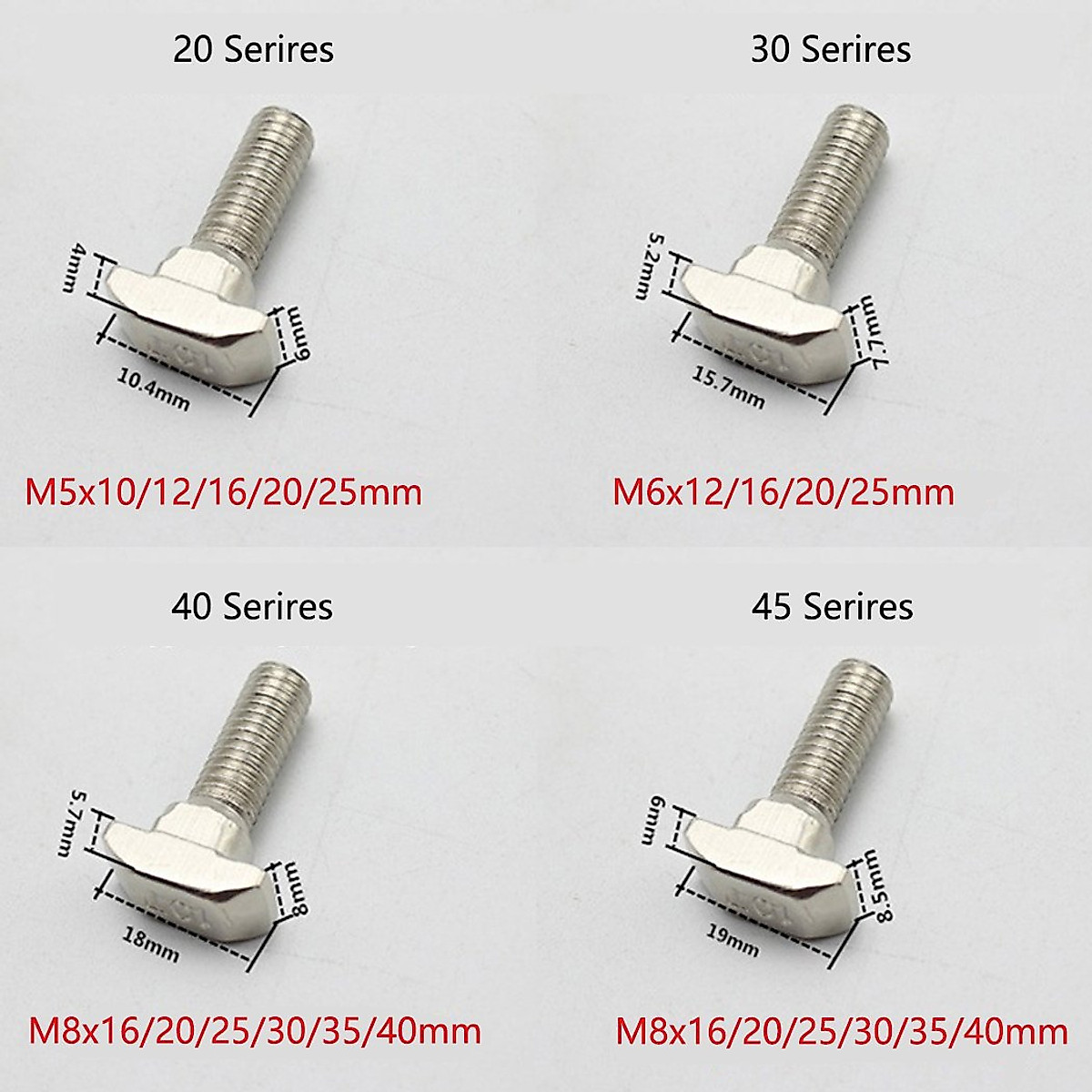 T Bolt Set Screw Bolt Fastener Tool for T-Slotted Aluminum Extrusion Nickel Plated Carbon Steel 40 Series M8X35mm 30PCS