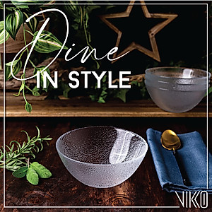 Vikko Soup Bowls, 6.5 Inch Salad Bowls, Glass Soup Bowls, Elegant Textured Glass Bowls, Set of 4, Dishwasher Safe