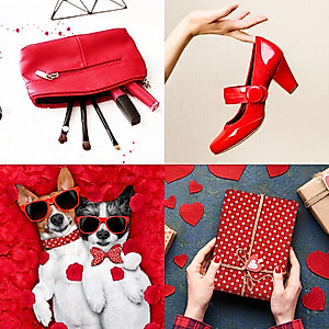 Whaline 12Pcs Valentines Faux Leather Sheet 12 x 8 Inch Red Heart Glitter Synthetic Leather Fabric Assorted Patern Classic Red Leather Fabric for Wedding Anniversary DIY Crafts Earring Hair Bow