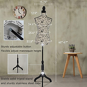 Dressform Mannequin Torso Dress Form 60-67 Inch Height Adjustable Female Model Display Mannequin Body High Density Foam with Wooden Tri-Pod Stand for Sewing Dressmakers Dress Jewelry Display