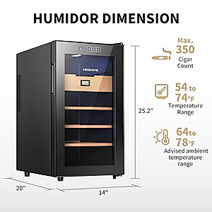 NEEDONE 48L Cooler Humidor, Electronic Humidor Cabinet for 300 Counts Capacity with Spanish Cedar Wood Shelves & Drawer with Hygrometer, Gift for Men, 2 Year Warranty, 1.7 Cu Ft