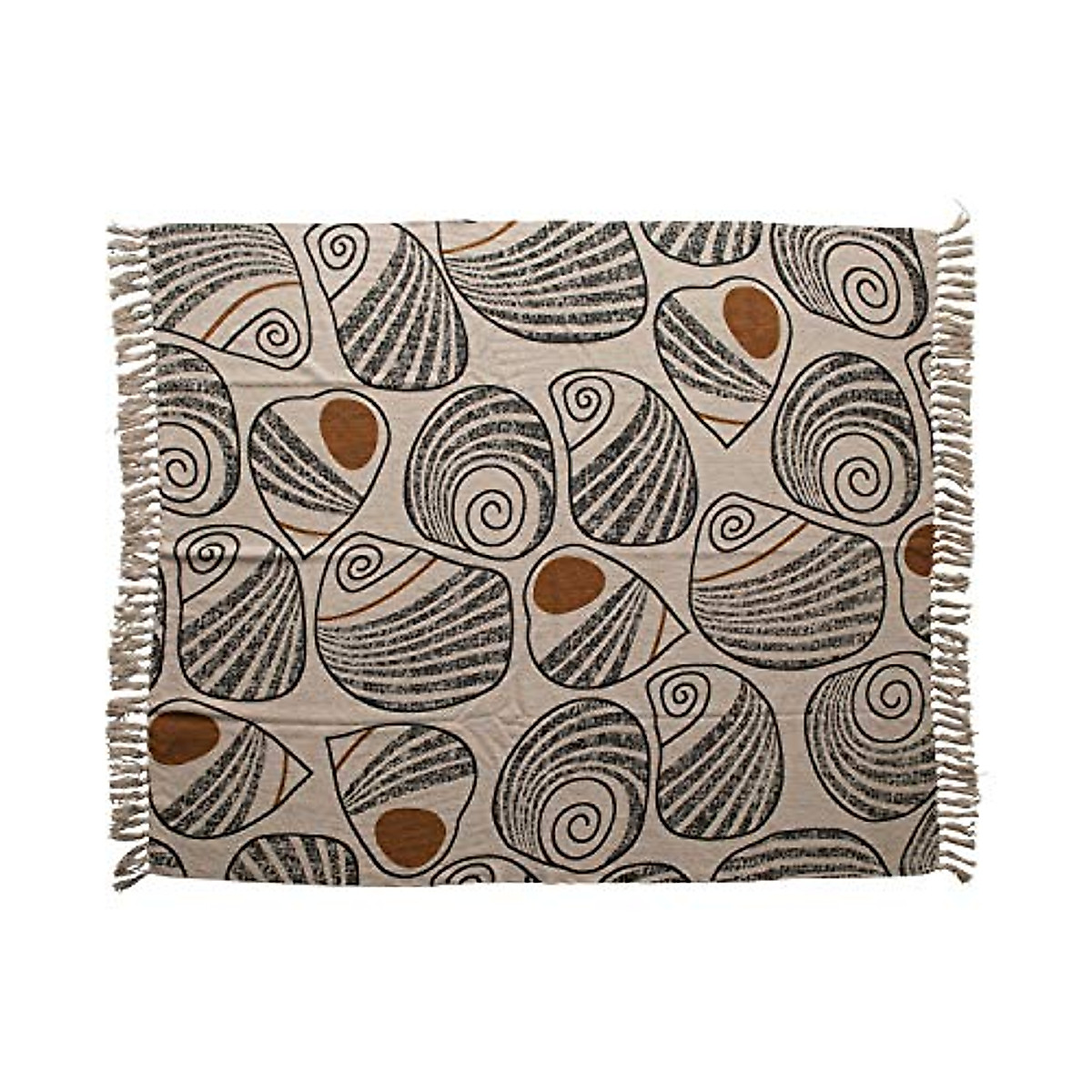 Bloomingville Multi Color Cotton Blend Printed Blanket with Fringe Throw