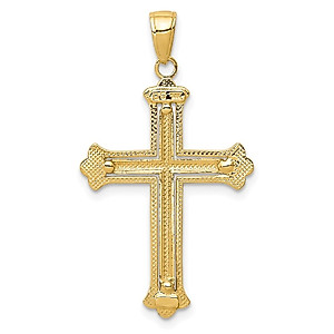 Diamond2Deal 14K Yellow Gold And White Religious Crucifix Cross Budded Religious Crucifix Cross Frame Pendant