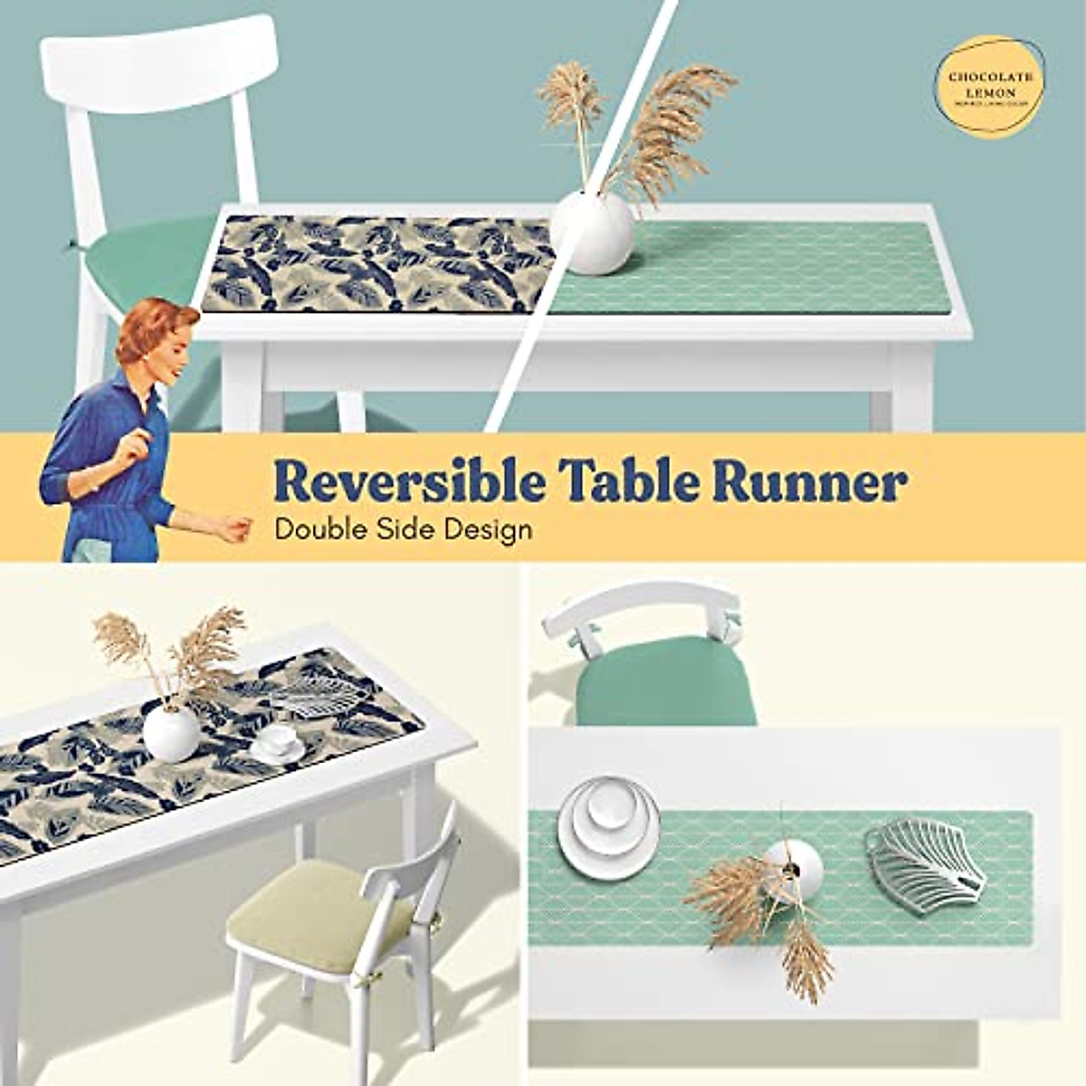 Chocolate Lemon: Trivet Table Runner - Heat Resistant 350F, Waterproof, Reversible for Hot Dishes, Plates & Pots (Botanical, 48 inch)