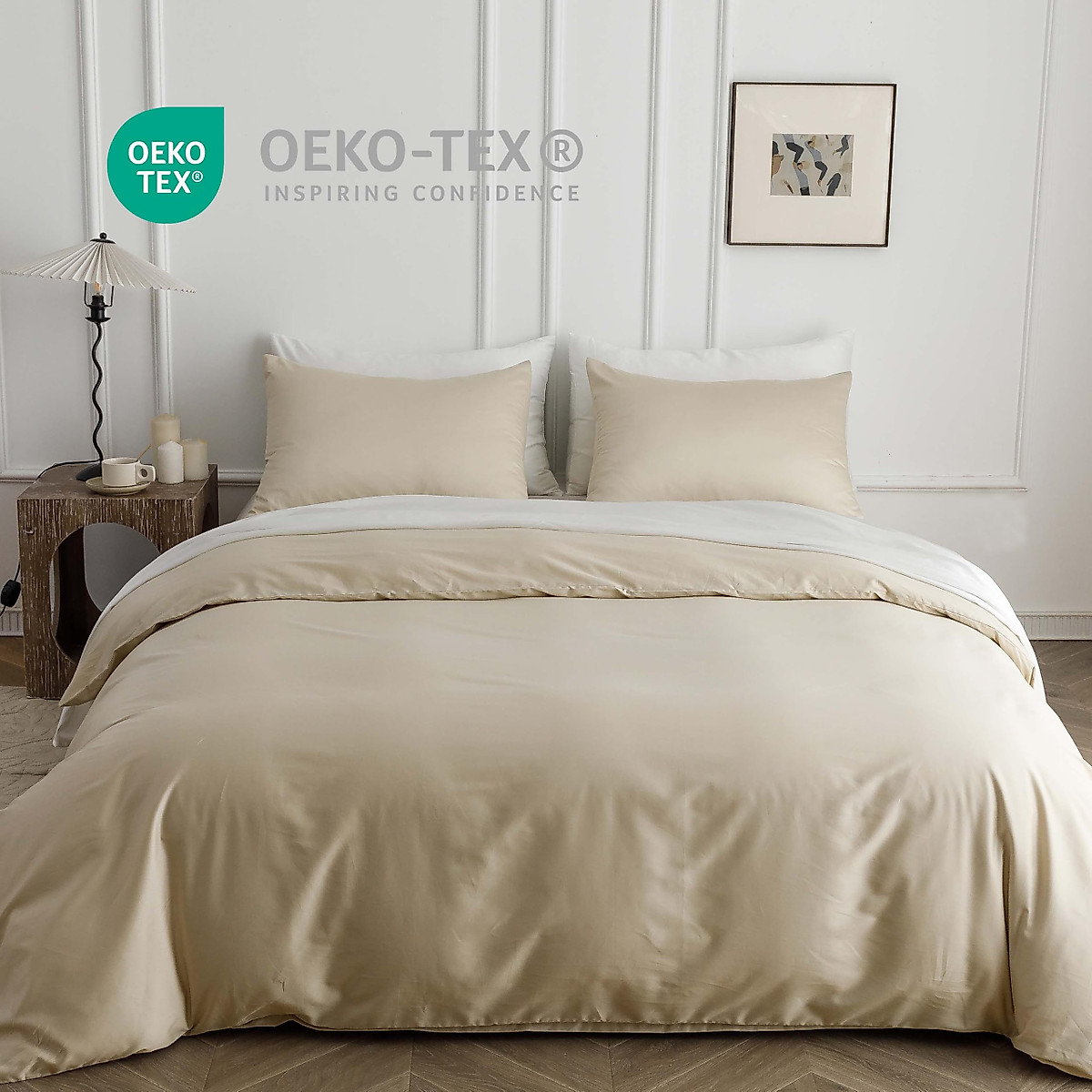 HeimenAogo Egyptian Cotton Duvet Cover Queen Size Sateen Weave, Silky Soft and Breathable Bedding Set with Zipper Closure, Long Staple Cotton Bed Linen (Linen Grey) 3Pcs