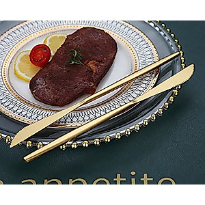 HOMQUEN Dinner Knives 6 Piece, Stainless Steel Matt Gold Dinner Knife, Sturdy butter knife, Modern Design butter knives, Dishwasher Safe (Matt Golden-8.9 Inch)