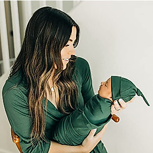 Milkmaid Goods Baby Swaddle Blanket & Matching Headwear Set, Newborn Receiving Blanket, Gender Neutral, Buttery Soft & Breathable Fabric, Large W/Extra Stretch for Easy Wrapping (Hat, Hunter)