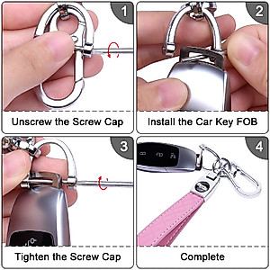 Wisdompro Microfiber Leather Car Keychain, Universal Key Fob Keychain Leather Key Chain Holder with 3 Keyrings and 1 Screwdriver for Men and Women - Pink