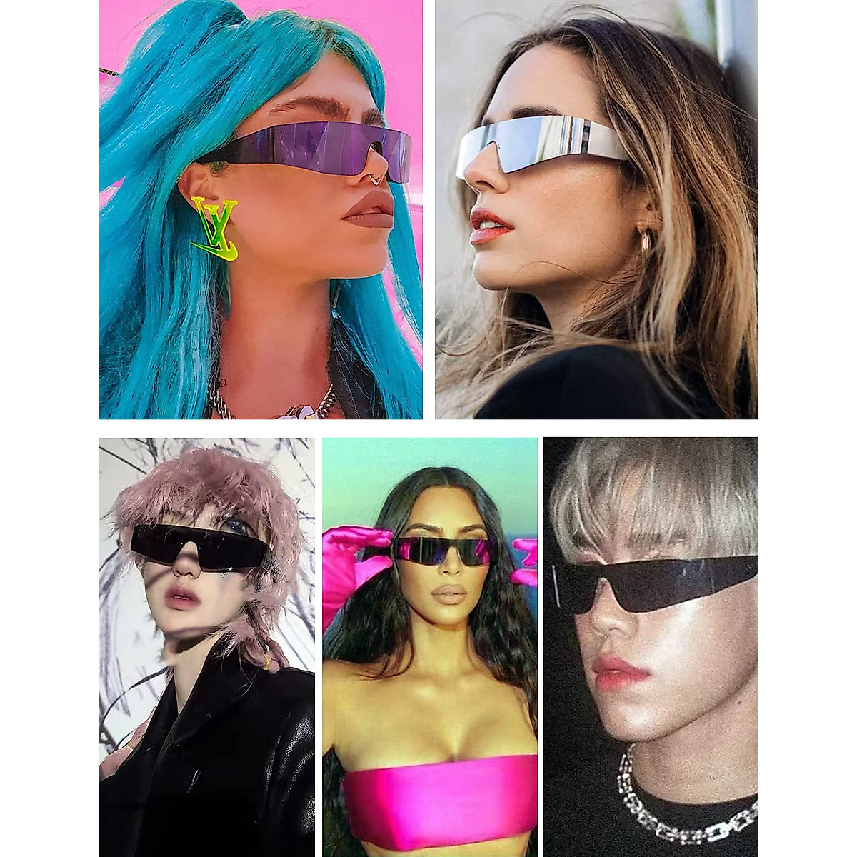 MASDUN Trendy Rimless Futuristic Wrap Around Sunglasses Women Men,Cyberpunk Visor Sunglasses Shades Fashion Eyeglasses (Black/Silver/Blue)