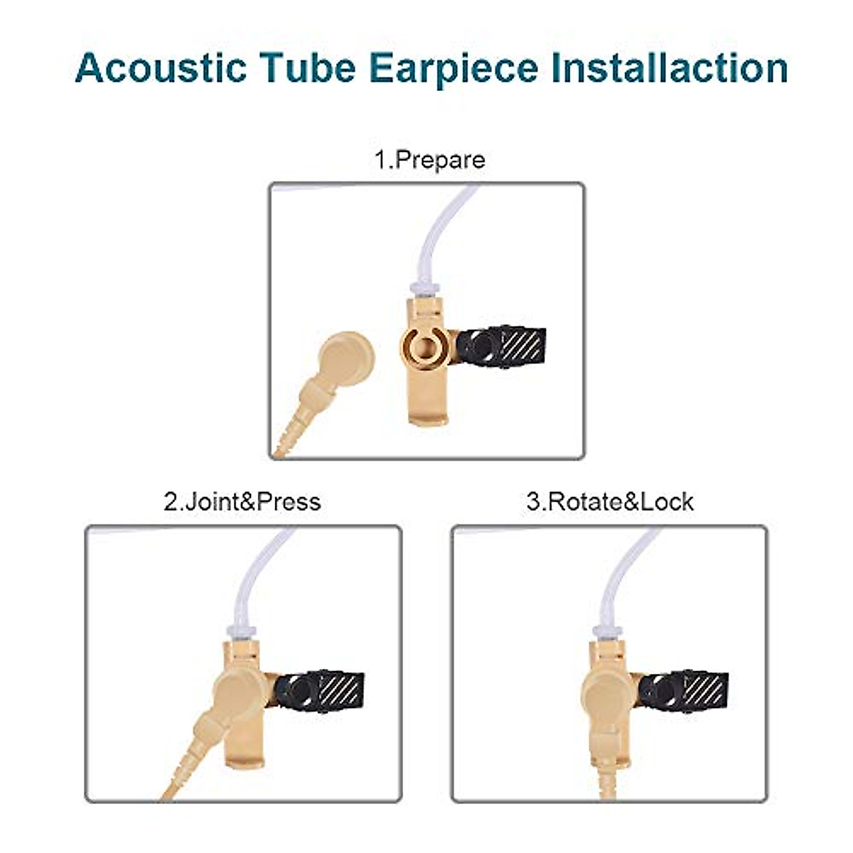 JUYODE Acoustic Tube Earpiece Security Surveillance Headset for Baofeng uv 5r BF-888S Kenwood 2 Pin Walkie Talkie Radio Law Enforcement with Mic PTT - Beige