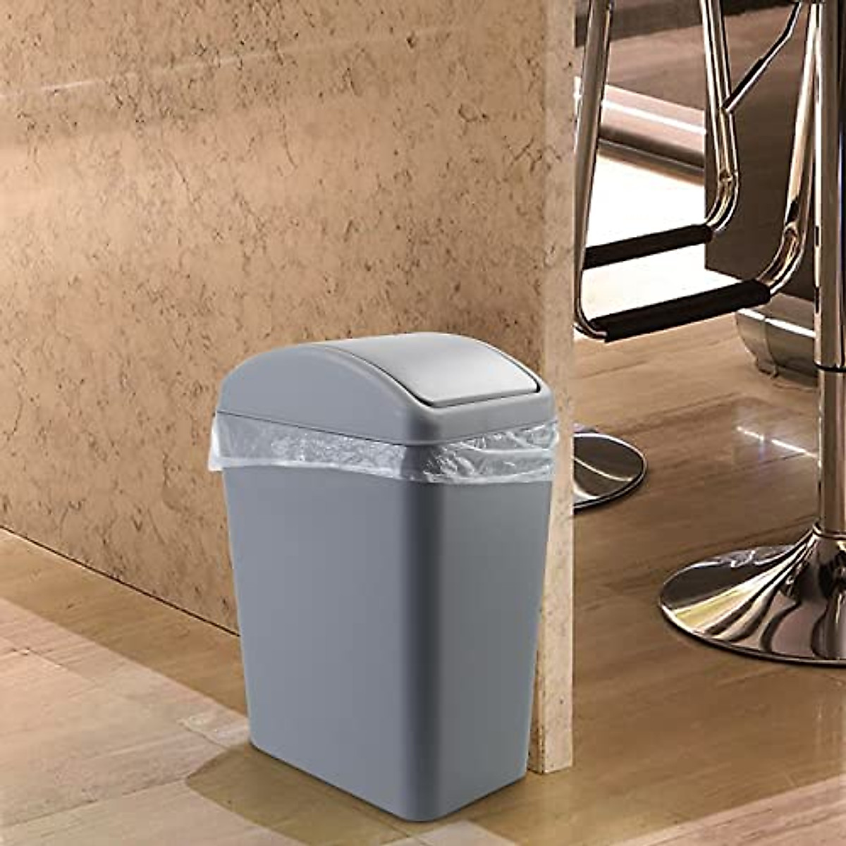 Innouse Swing Lid Garbage Bin Kitchen, 4 Gallon/ 16 L Grey Trash Can, 2 Packs