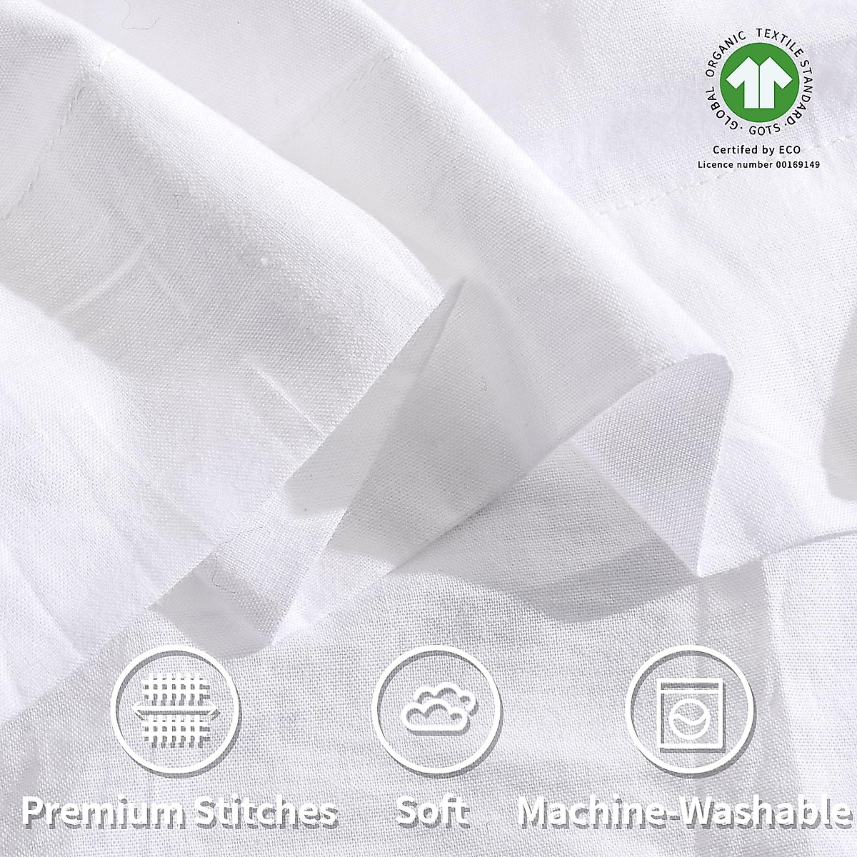 NEXHOME PRO 100% Organic Cotton Queen Pillowcases Set of 2, Envelope Closure Linen Feel Textured Natural, Soft and Durable, Premium Cooling Pillow Cases for Bed (20x30 inch, White)