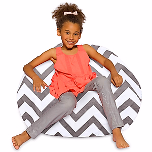Posh Creations Beanbags Bean Bag Chair, Large-38in, Canvas Chevron Gray and White