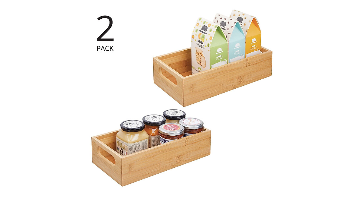 mDesign Bamboo Kitchen Storage Containers - 2 Pack