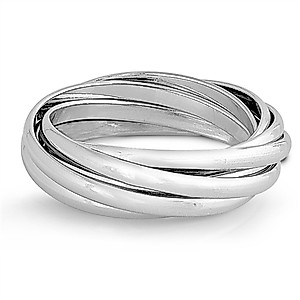 Wide Interlocking Rolling Knot 925 Ring Sterling Silver Wedding Band Size 7