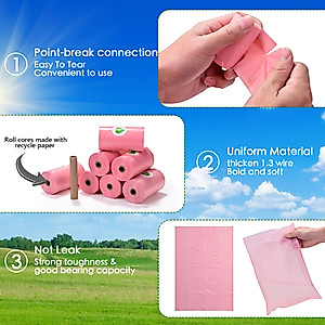 WDFAACK Biodegradable Pink Dog Poo Bags Lavender scent with Dispenser - 300 Large Poop Bags, Extra Thicken Strong Corn Starch Blended Compostable Leak Proof Poop Waste Bag for Dogs