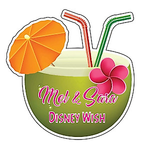 Magnet Customized for your Stateroom Door on your Disney Cruise, Carnival, Royal Caribbean, etc. - Personalized Coconut Drink with Pink Flower