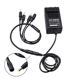 HISVISION Security Camera Power Supply Adapter 12V 2.5A 100V-240V AC to DC with 4-Way Power Splitter Cable -Fits CCTV Camera DVR NVR Surveillance System