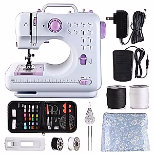 JUCVNB Mini Sewing Machine for Beginners and Kids, Sewing Machines with Reverse Sewing and 12 Built-in Stitches, Portable Sewing Machine with 27 Pieces Accessory Kit Included 2 Speed with Foot Pedal