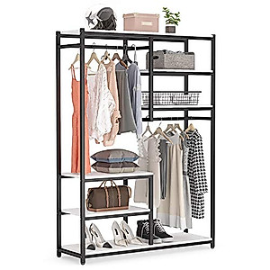 Tribesigns Free-standing Closet Organizer with 2 Hanging Rod, Garment Rack with 5 Storage Shelves for Bedroom (White)