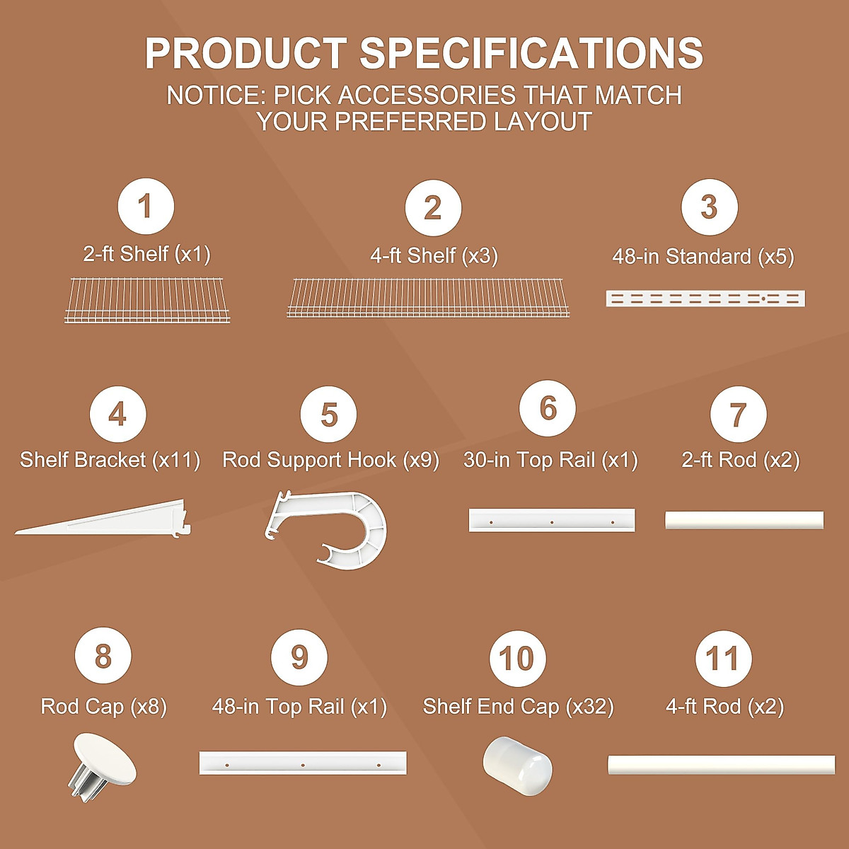 PROWORX 4-6 Ft Closet Organizer System, Adjustable Metal Wire White Closet System, Expandable Walk in Closet Organizers and Storage System, Closet Shelves with Hanging Rods