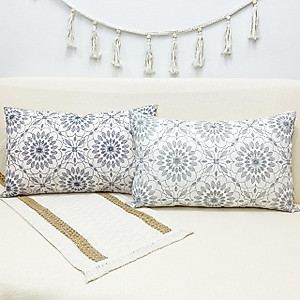 Slow Cow Linen Embroidery Decorative Lumbar Throw Pillow Cover Pillowcase Rectangular Pillow Cover Cushion Cover for Bed Couch Sofa 12 x 20 Inches Navy Blue